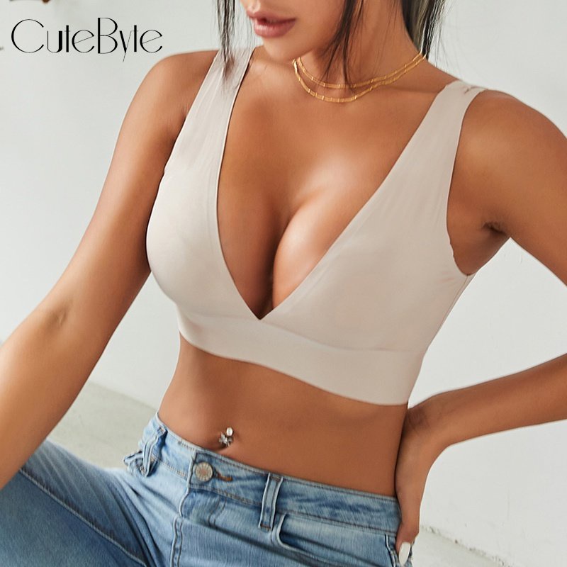 Cute Byte Women Deep V Bras Female Push Up Padded Tops Sexy Wireless Underwear Ladies Plus Size ...