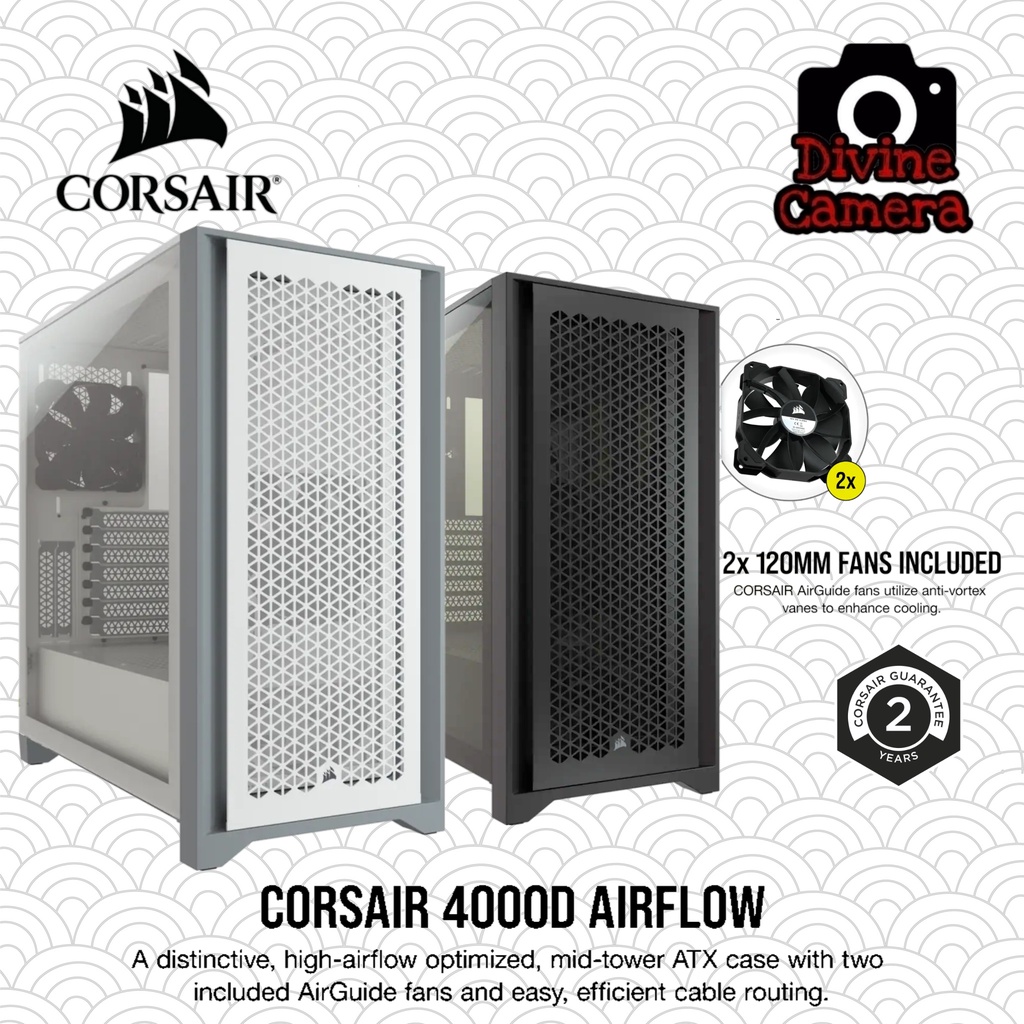 Corsair 4000D AIRFLOW Tempered Glass Mid-Tower ATX Case — White / Black ...