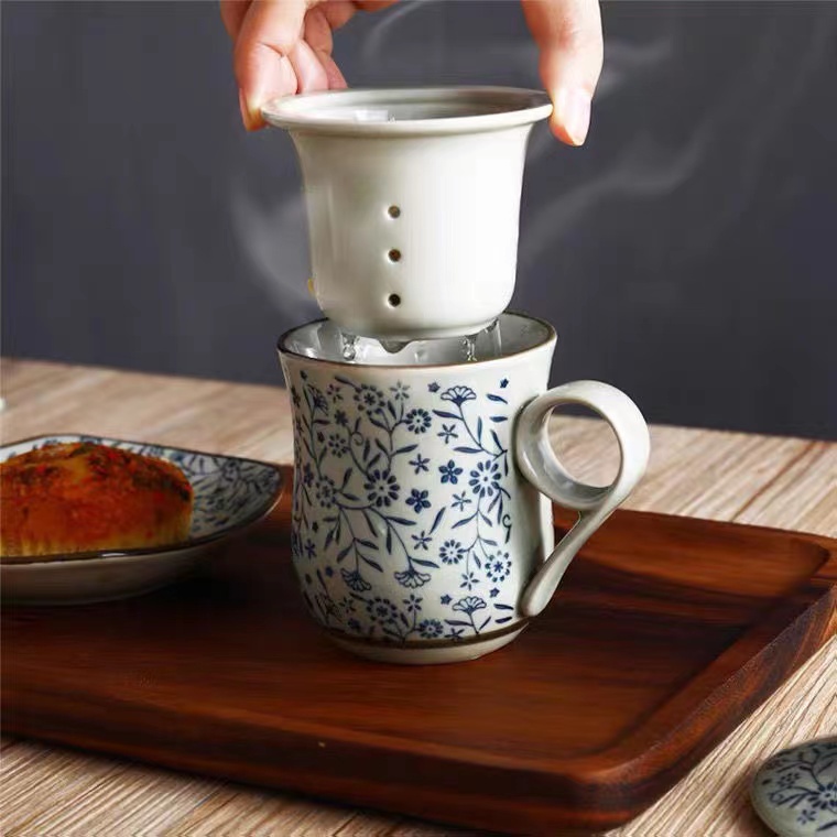 🍵【SG Stock】 Ceramic Strainer Tea Cup with Lid Celadon China Strainer ...