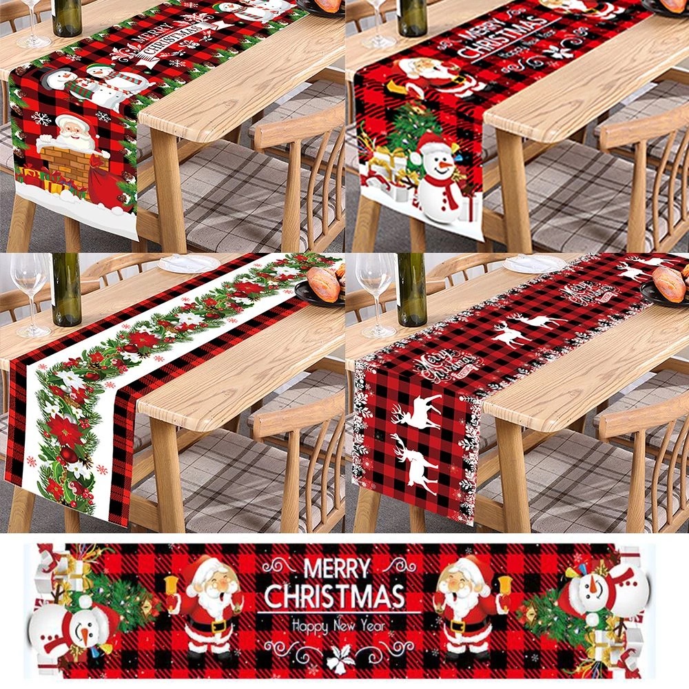Premium Safflower Pine Leaves Pattern Christmas Table Flag Xmas Dining ...