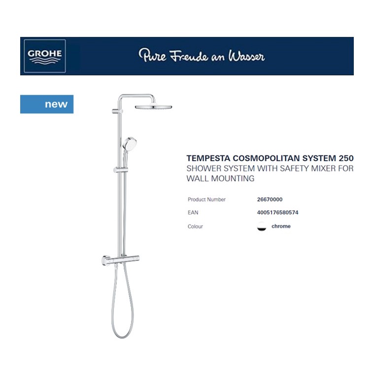 GROHE TEMPESTA COSMOPOLITAN SYSTEM 250 SHOWER SYSTEM WITH SAFETY MIXER ...