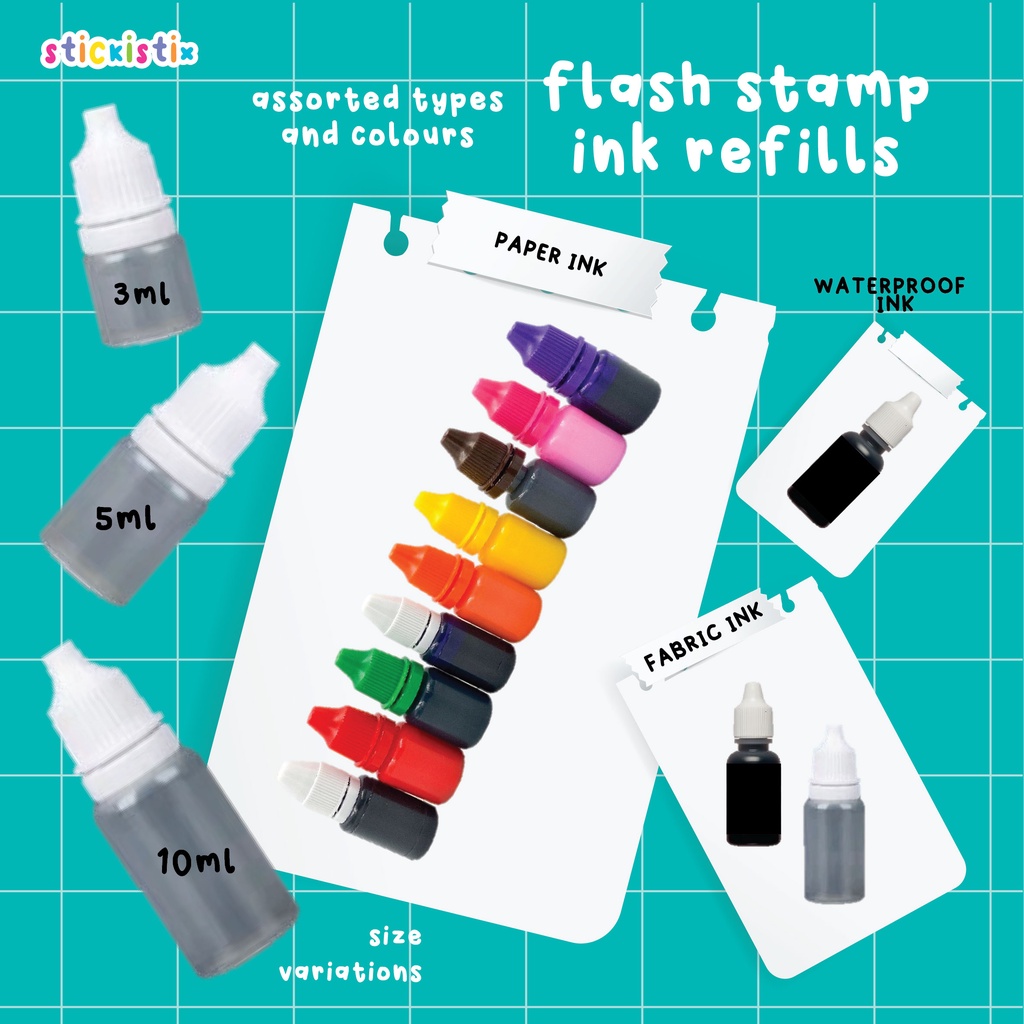 Fabric | Flash Stamp(s) Refill Ink (Black, Blue, Red, Purple, Pink ...
