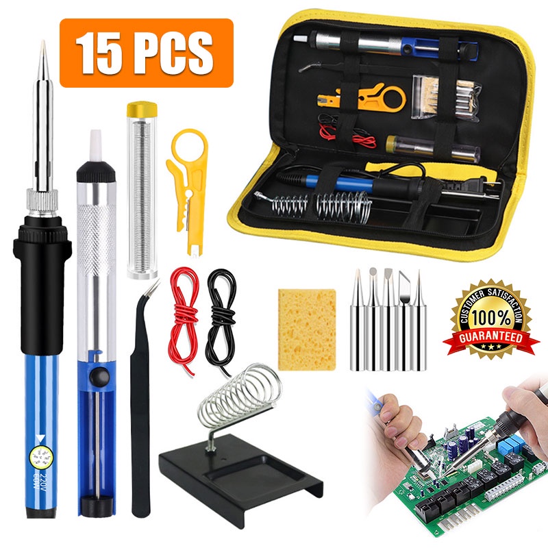 [SG Seller] 15 Pcs Set 60W Soldering Iron Kit Electronics 15 Pieces Set ...
