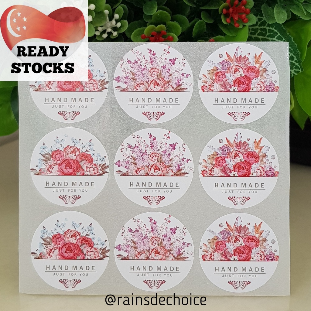 Round Flower Handmade Just For You Sticker Labels (10 sheets) | Shopee ...