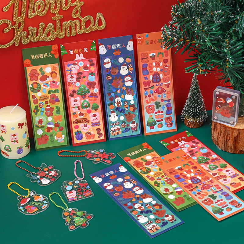 4 Sheets Cartoon Christmas Shiny Stickers Student Transparent ...