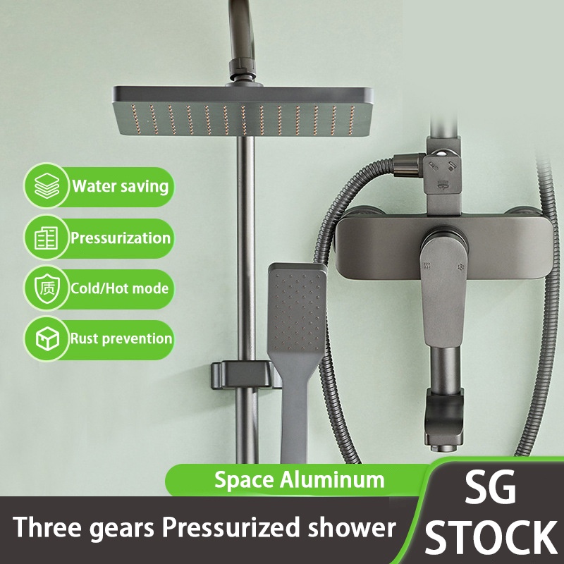 Bathroom shower set space aluminum Rain Shower Set 360 Degree Square ...
