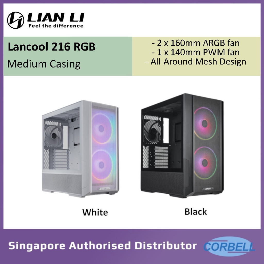 LIAN LI LANCOOL 216 RGB Medium Desktop Case Mesh Tempered Glass 2x160 ...