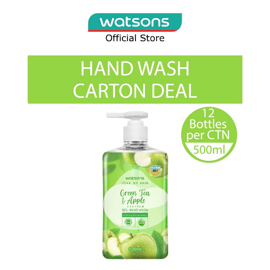 WATSONS Green Tea & Apple Scented Cream Hand Wash 500ml X 12 Bottles ...