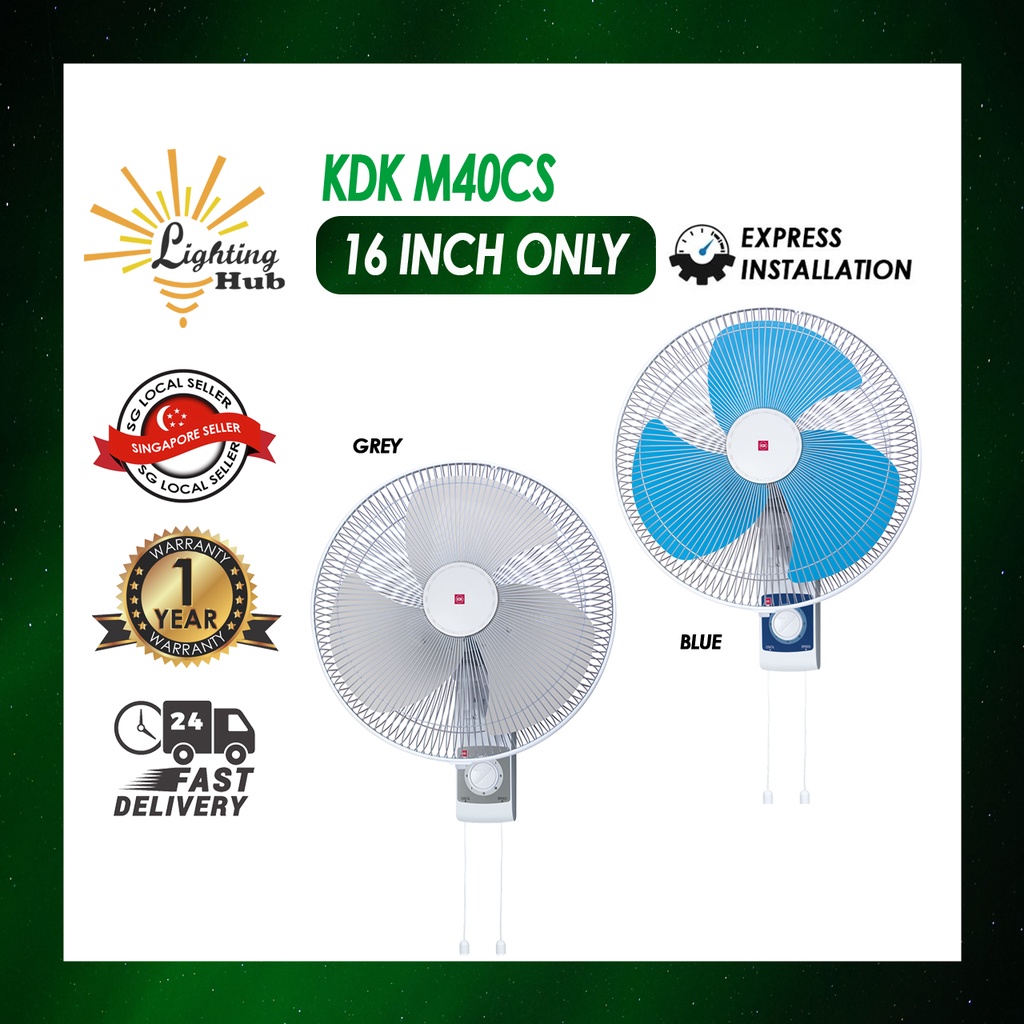KDK Wall Fan M40CS / 3 Speed with ON/OFF Pull Switch / Metal Blade/ 1yr ...