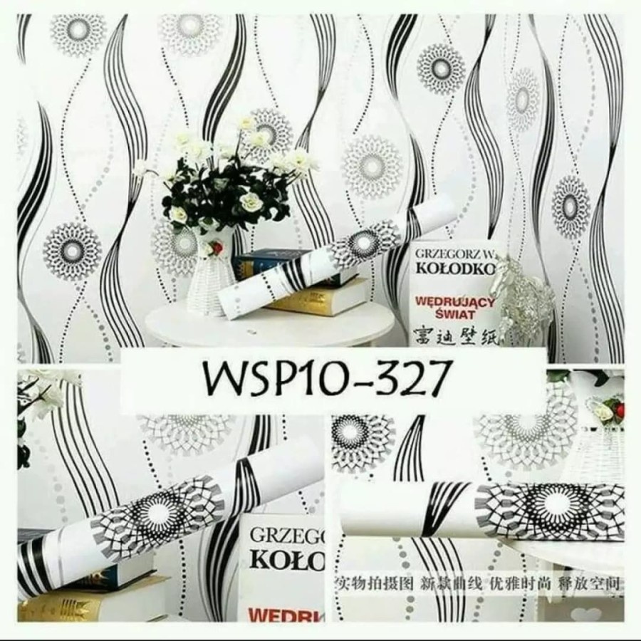 WALLPAPER BLACK AND WHITE CAKRA MOTIF WALLPAPER STICKER 45 CM X 9 - 10 ...