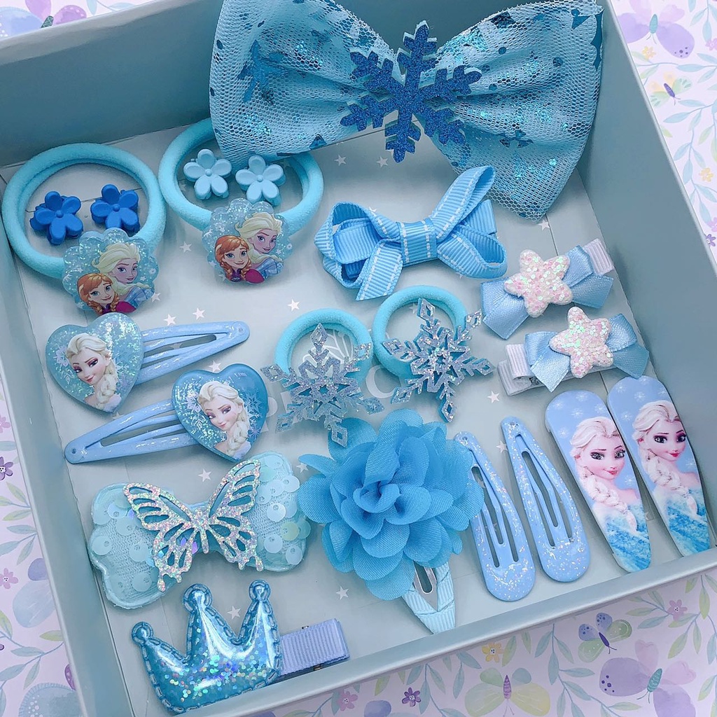 Frozen Princess Elsa Hair Accessories Gift Set Sparkling Bow Hair Clip ...
