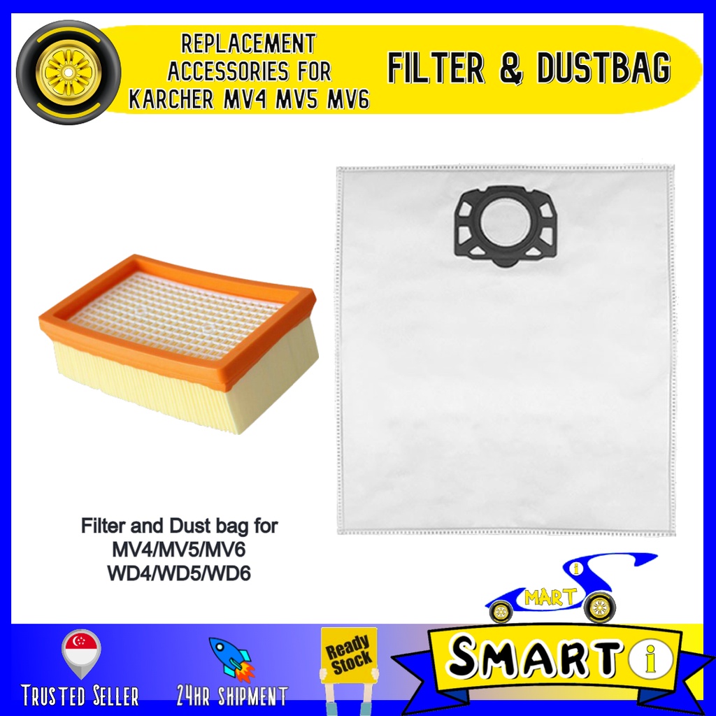 Non Woven Dustbag and Filter for Karcher WD4 WD5 WD6 MV4 MV5 MV6 ...
