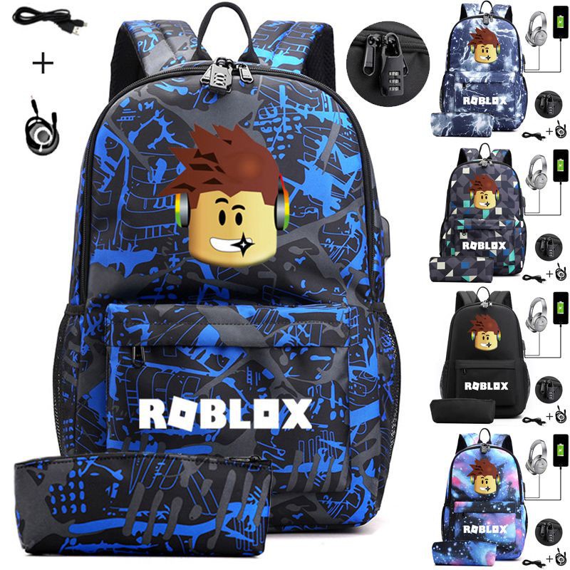 4Pcs/set Game Roblox Kids Schoolbag Backpack Kids Cartoon School Bag ...