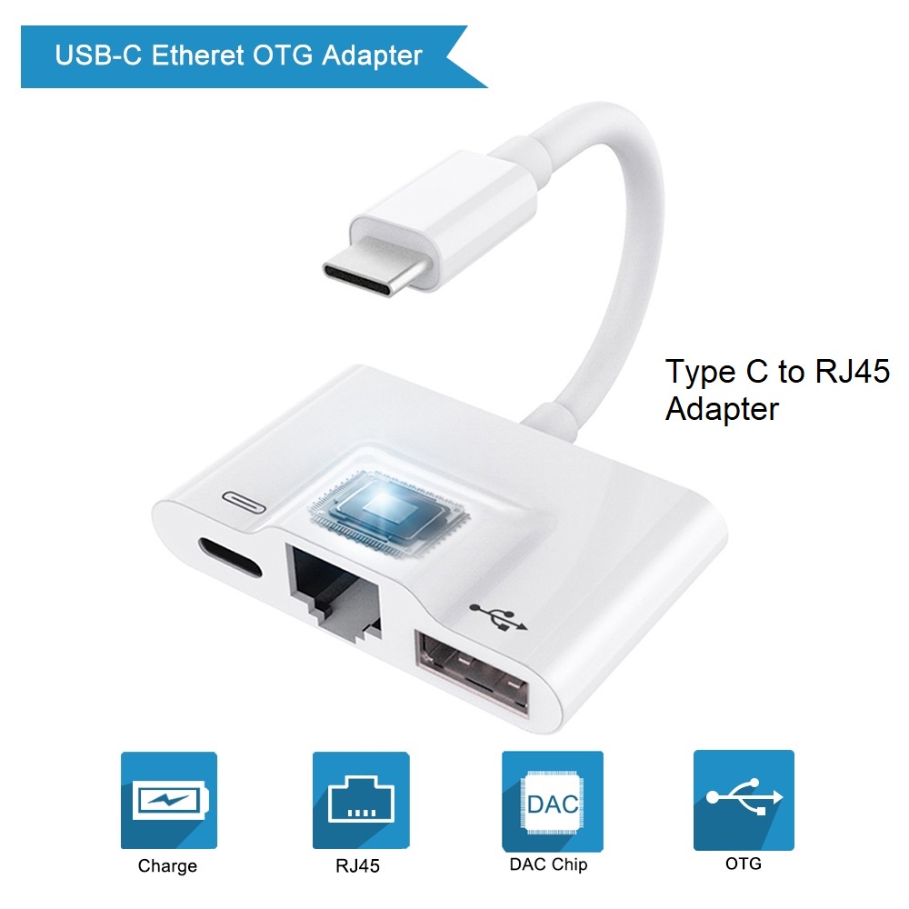 Type-C To Ethernet Adapter 3 In 1 Charger LAN OTG 100Mbps Rj45 Adapter ...