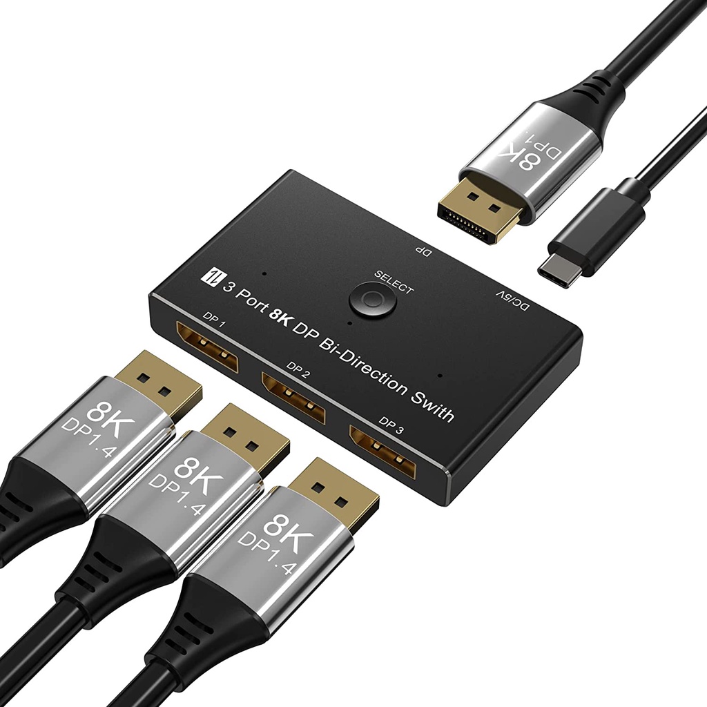 DisplayPort 8K DP 1.4 Switch 3In 1Out 1In 3Out Bi-Direction 8K@30Hz 4K ...