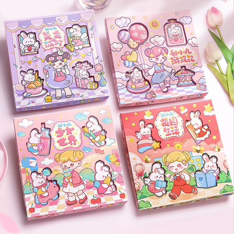 100 Pcs Cute Cartoon Girl Mixed Pattern Boxed Stickers Waterproof ...