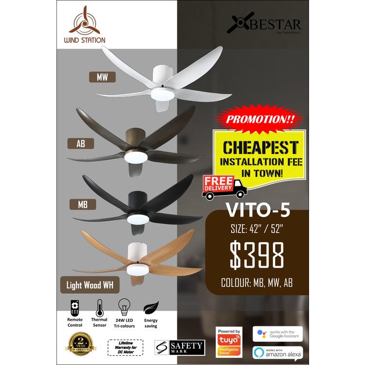[FREE DELIVERY] BESTAR Wifi CEILING FAN- VITO-5 42inch/52inch DC Motor ...