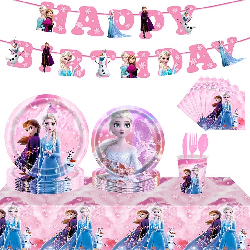 Pink Frozen Anna Elsa Olaf Happy Birthday Party Celebration Decoration ...