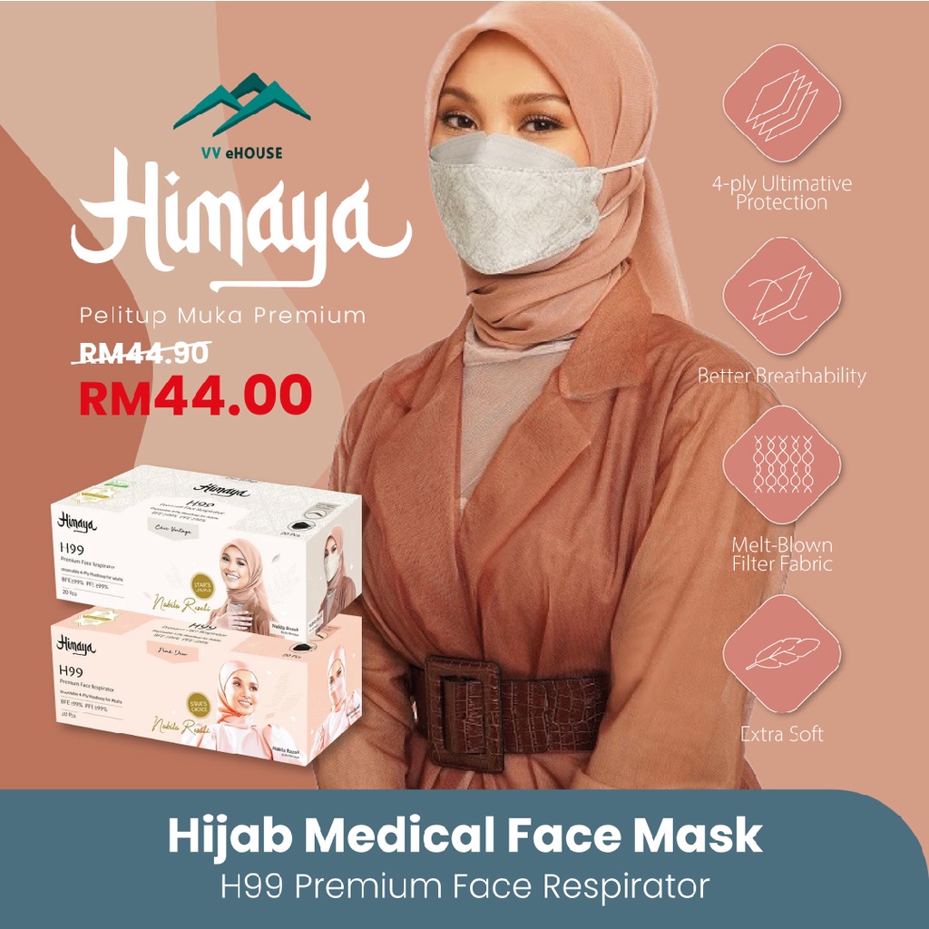 HIMAYA H99 Premium Face Respirator 4Ply Premium Hijab Headloop Face ...