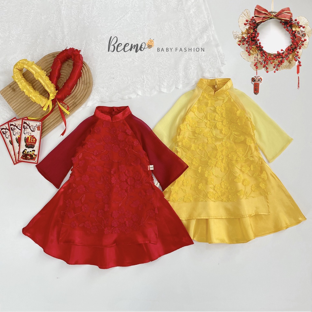 Beemo ao dai set with veil for baby girls - Soft silk material combined ...
