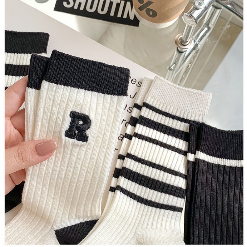 5 Pairs/Set Korean Style Sock Long Socks College Women Mid Socks White ...