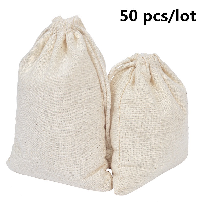50 Pcs/Lot Cotton Drawstring Storage Bags Christms Wedding Gift DIY ...