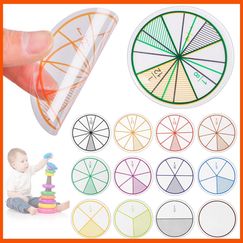 12PCS Transparent Math Fractions Circles Toy Math Learning Tool ...