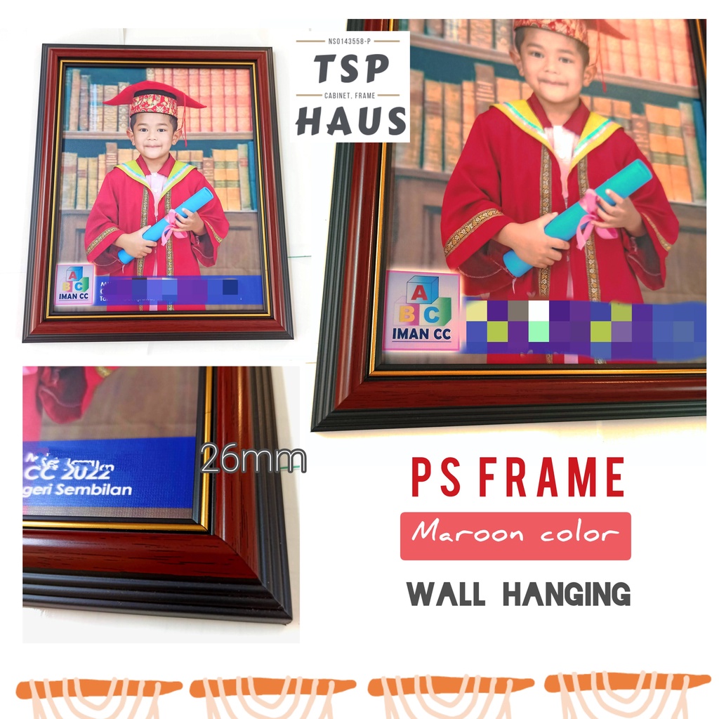 6R|8R|A4|10R|11R|12R|A3 Maroon PS Photo Frame Wall Hanging Bingkai Gambar Emas Gantung Dinding ...