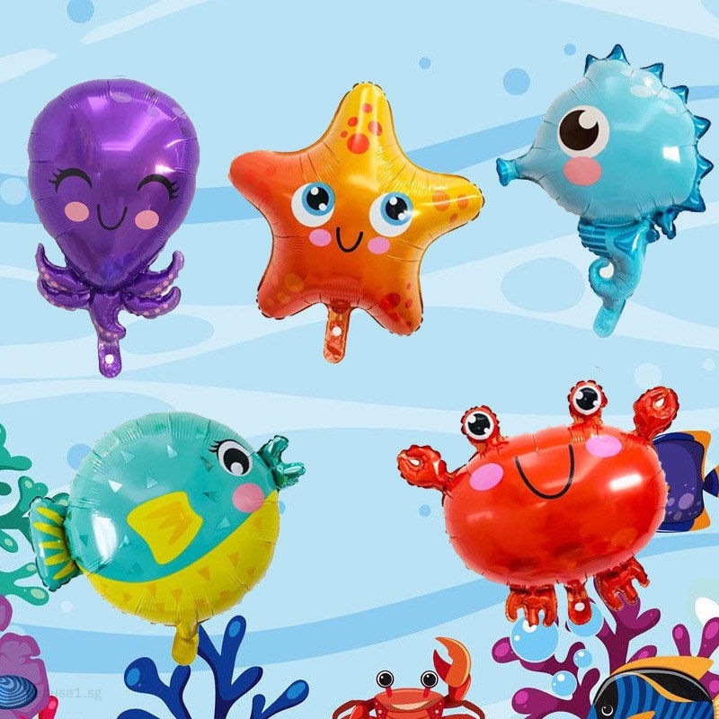 7PCS Ocean Theme Balloon Set Aluminum Foil Balloons Starfish Jellyfish ...