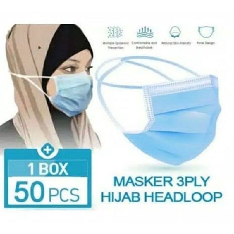 3ply Headloop Hijab Mask 1 Box Contains 50 Pcs | Shopee Singapore