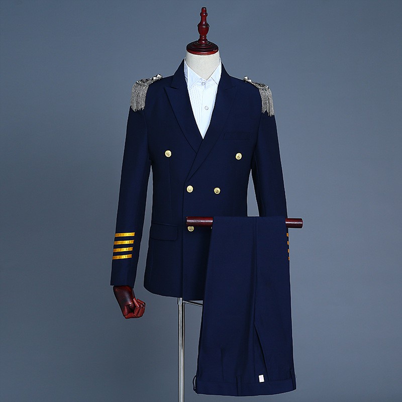 Navy Captain Officer Sailor Peacoat Costume Mens Blazer Suit Military ...