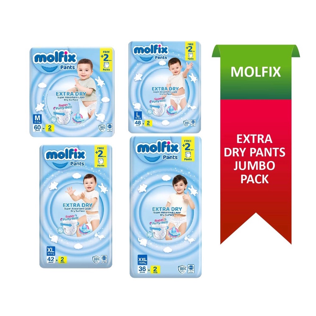 Molfix Extra Dry Pants Jumbo Pack ( S/M/L/XL/XXL/XXXL ) | Shopee Singapore