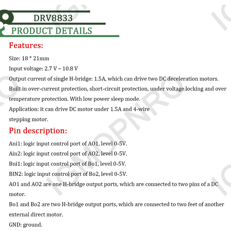 Tb6612 Drv8833 Dual Motor Driver 1a Tb6612fng For Arduino Microcontroller Better Than L298n