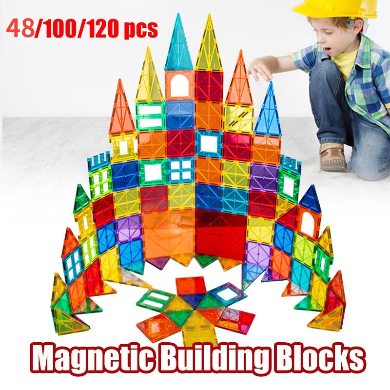 48/100/120PCS Big Size Kids Magnet Toys Magnetic Tiles Toy Magne ...