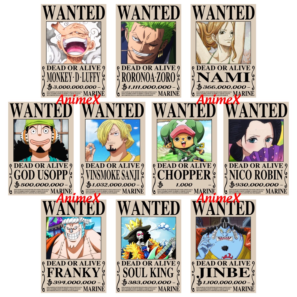 Combo of 10 Sheets of One Piece Wanted Wanted Anime Glue Painting Peel ...