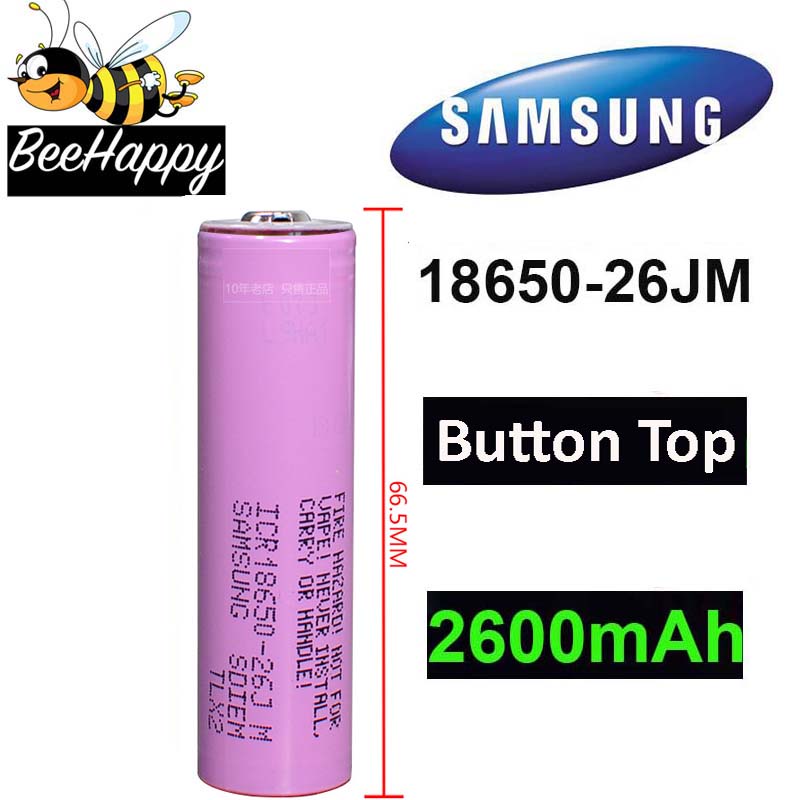 SAMSUNG ICR18650-26JM 18650 BUTTON TOP PROTECTED 18650 RECHARGEABLE ...