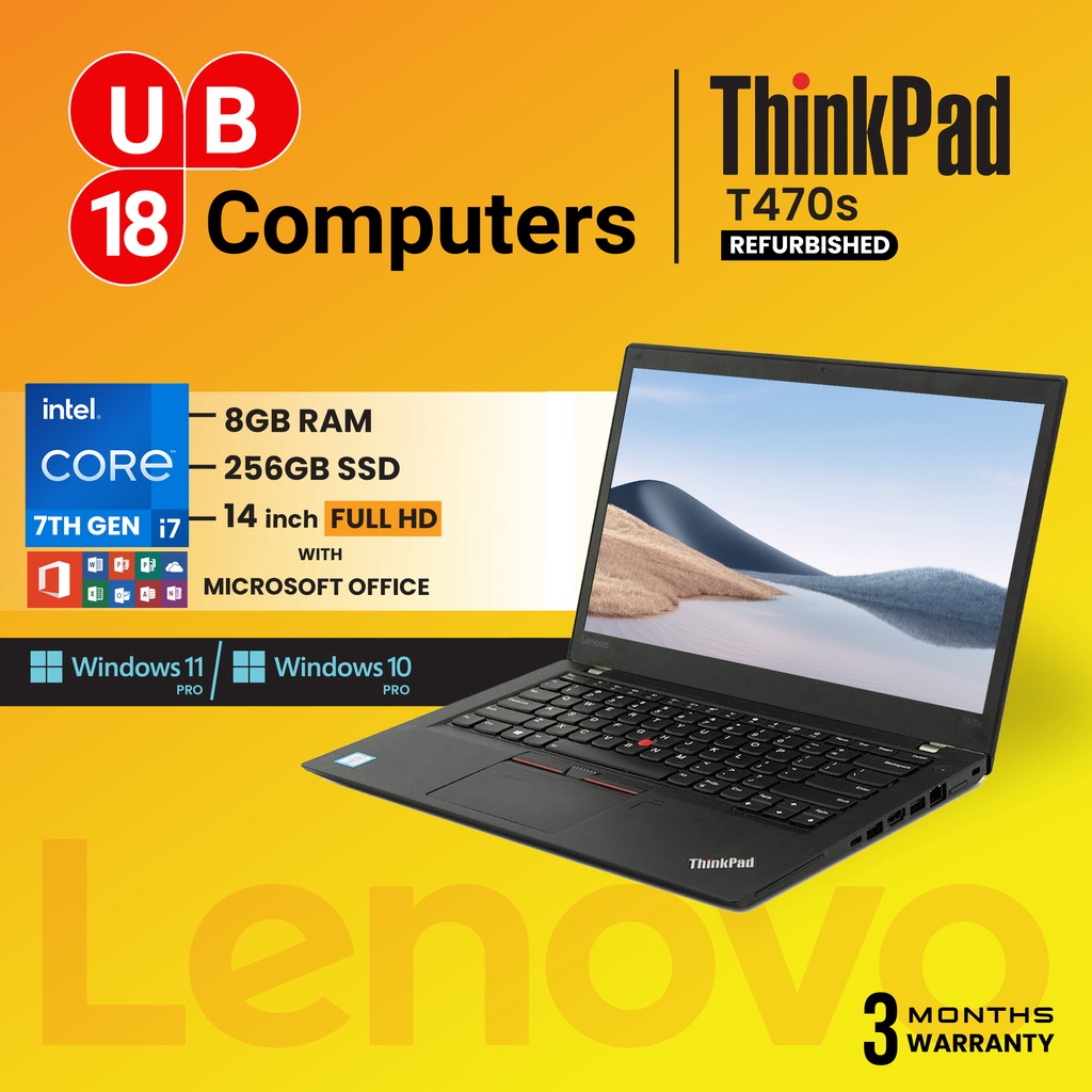 Lenovo ThinkPad T470s i7 7th Gen 14'inch Ultrabook win 11 MS office ...