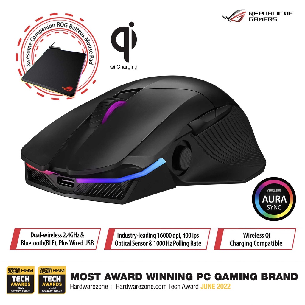 ASUS ROG Chakram RGB Wireless Gaming Mouse with Qi charging, Tri-mode ...