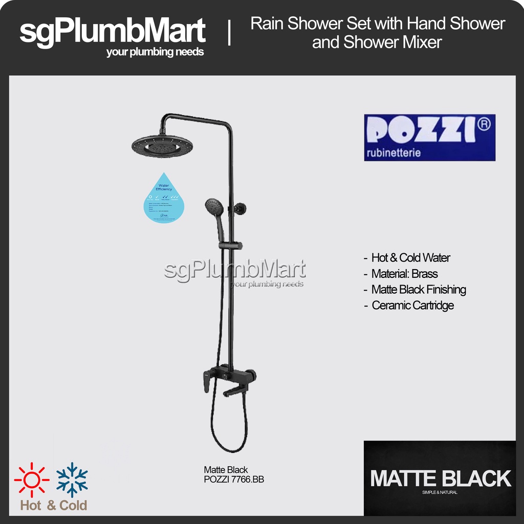 Pozzi x sgPlumbMart Matte Black Rain Shower Set with Hand Shower and ...