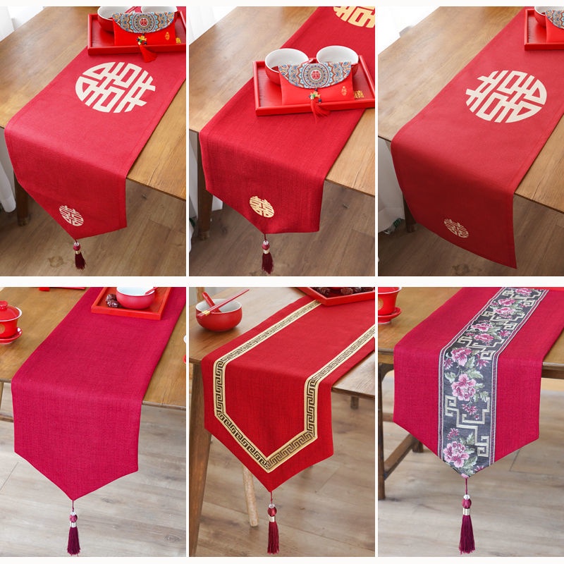 Chinese Style Red Table Runner Wedding Happy Character Tablecloth ...