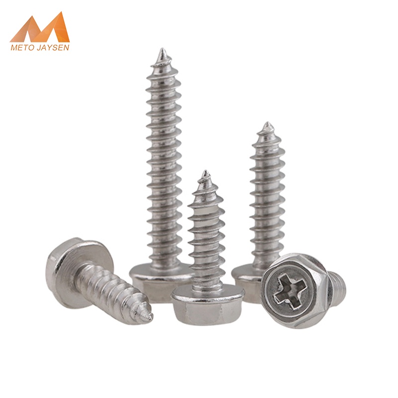 304 Stainless Steel Phillips External Hex Flange Self Tapping Screws Wood with Collar Washer ...