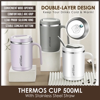 500ml Stainless Steel Coffee Mug Non-slip Thermos Bottles Leak-Proof ...