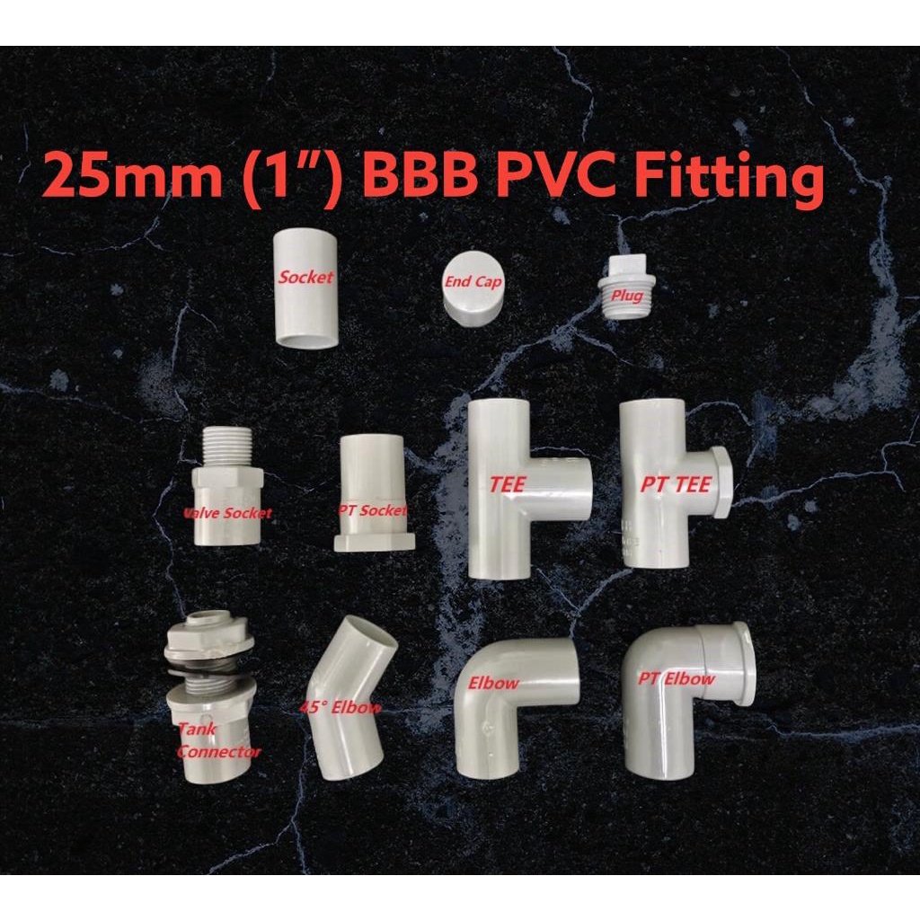 25MM (1") PVC Fitting / PVC Connector - Socket/Elbow/Tee - P/T Socket ...