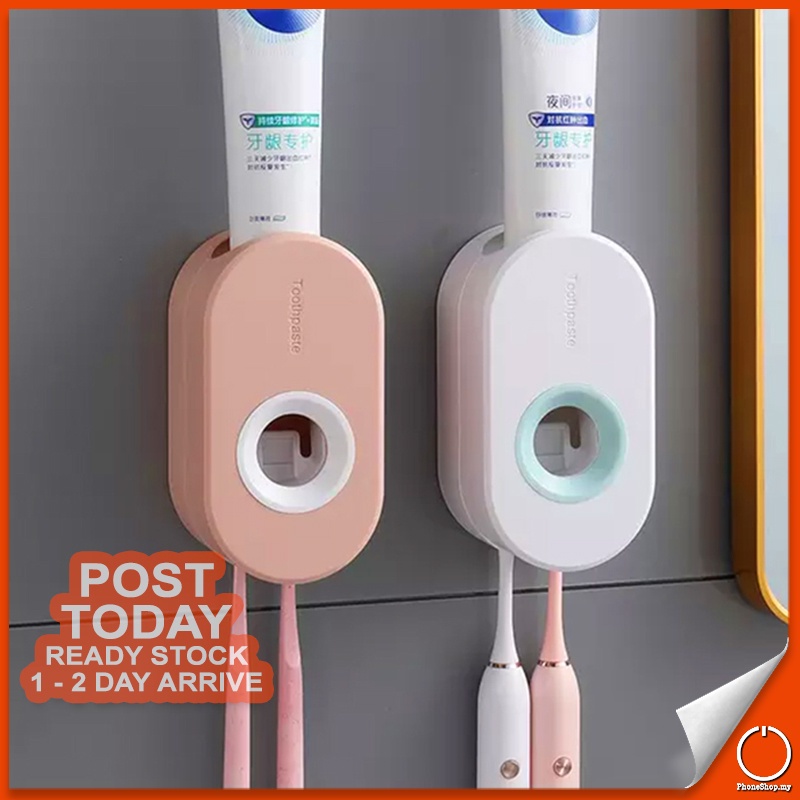 2 IN 1 Wall Mounted Automatic Toothpaste Squeezer Push Dispenser ...