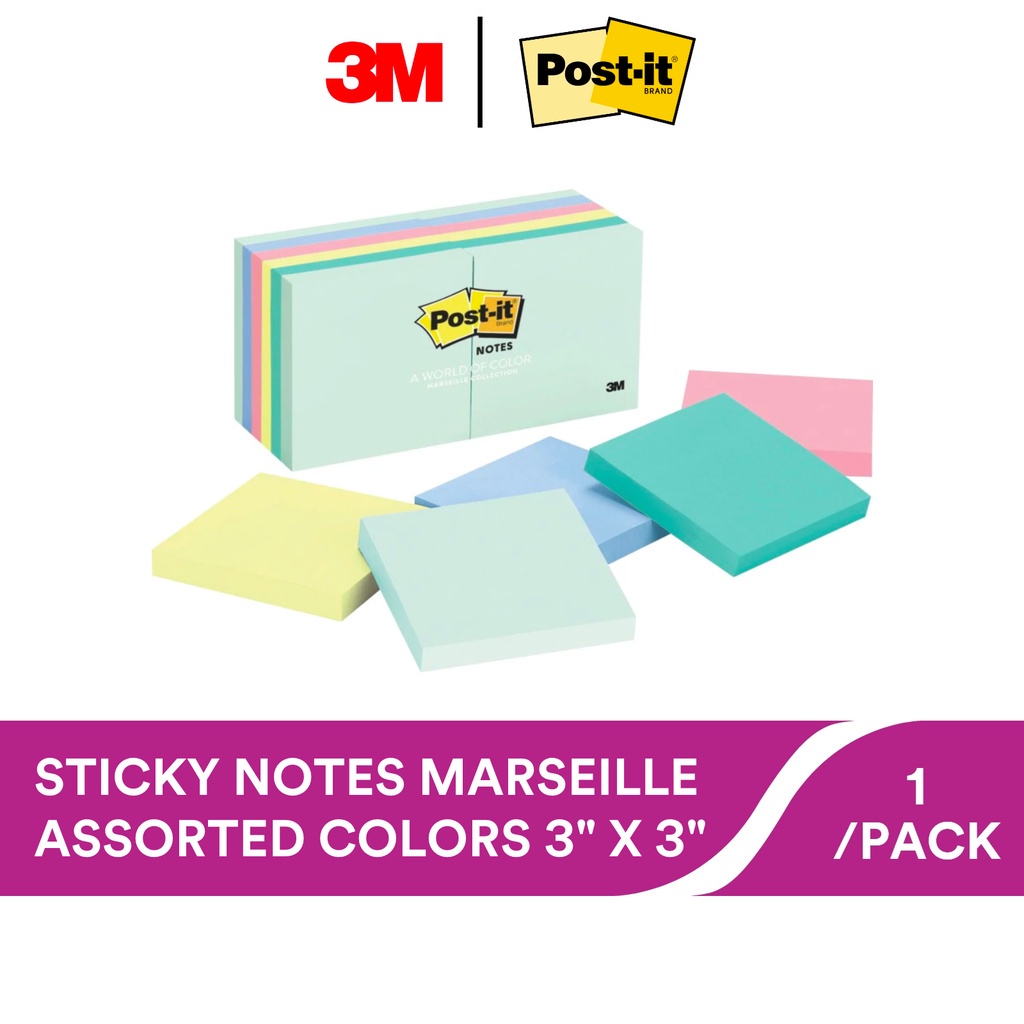 3M Post It Sticky Notes, Marseille Collection Assorted Colours 654-AST ...