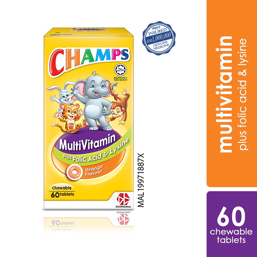 Champs Multivitamins PLUS Folic Acid & Lysine Chewable Tablets (Orange ...