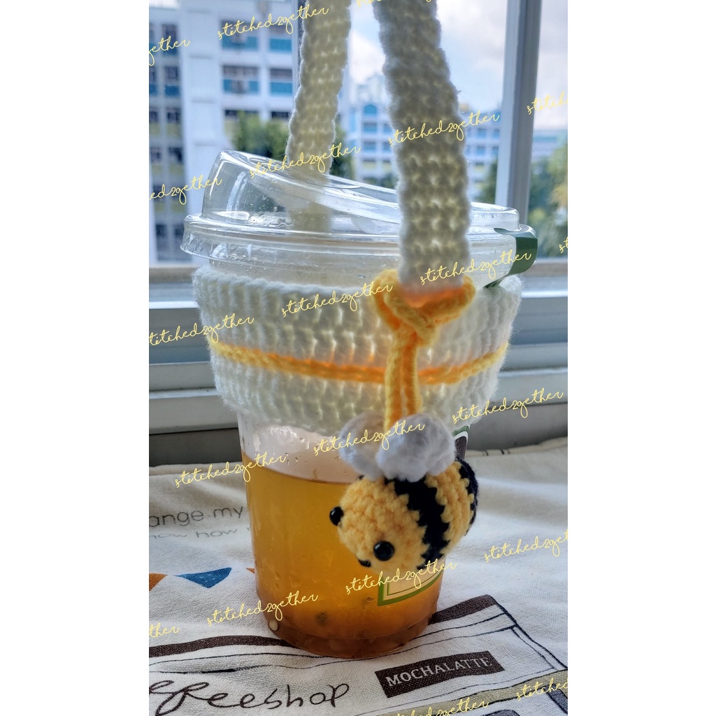 Crochet bumblebee bubble tea sleeve cup sleeve cup holder | Shopee ...