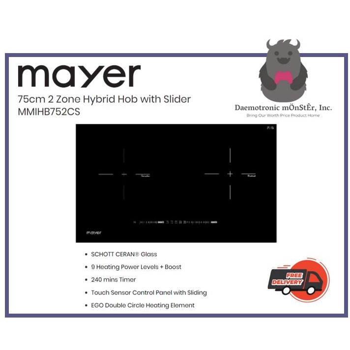 Mayer MMIHB752CS 75 cm 2 Zone Hybrid Induction Hob with Slider | Shopee ...