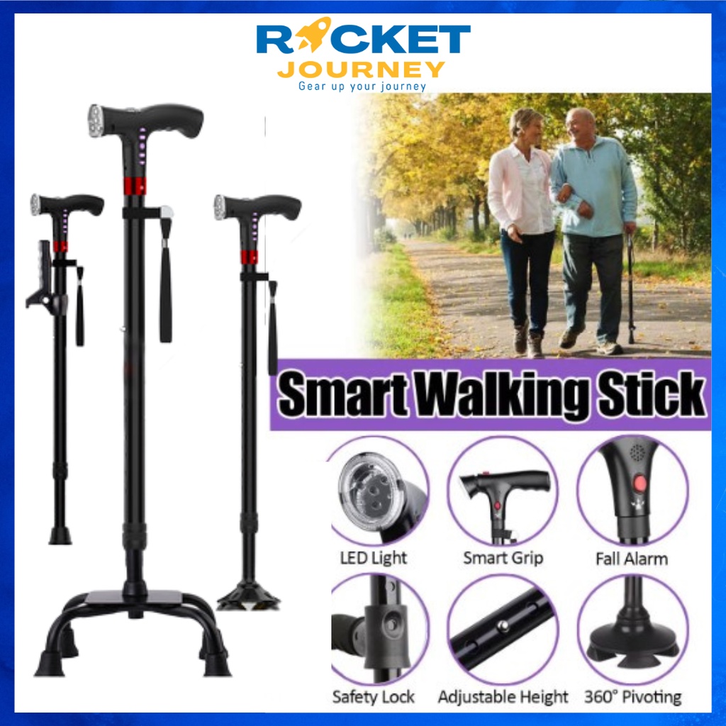 Travel Walking Stick with FM Radio, LED Light, Emergency Alarm Two ...