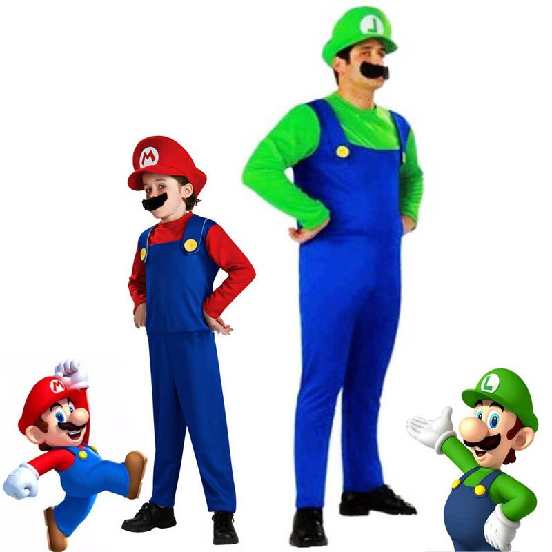 Super Mario Bros Luigi Plumber Workman Halloween Cartoon Dress Costume ...
